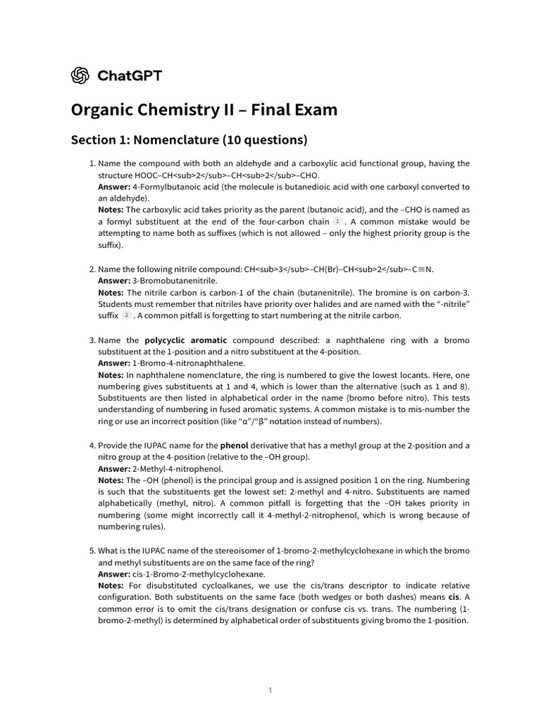 Organic Chemistry II Final Exam Guide | PDF | Alkene | Ether
