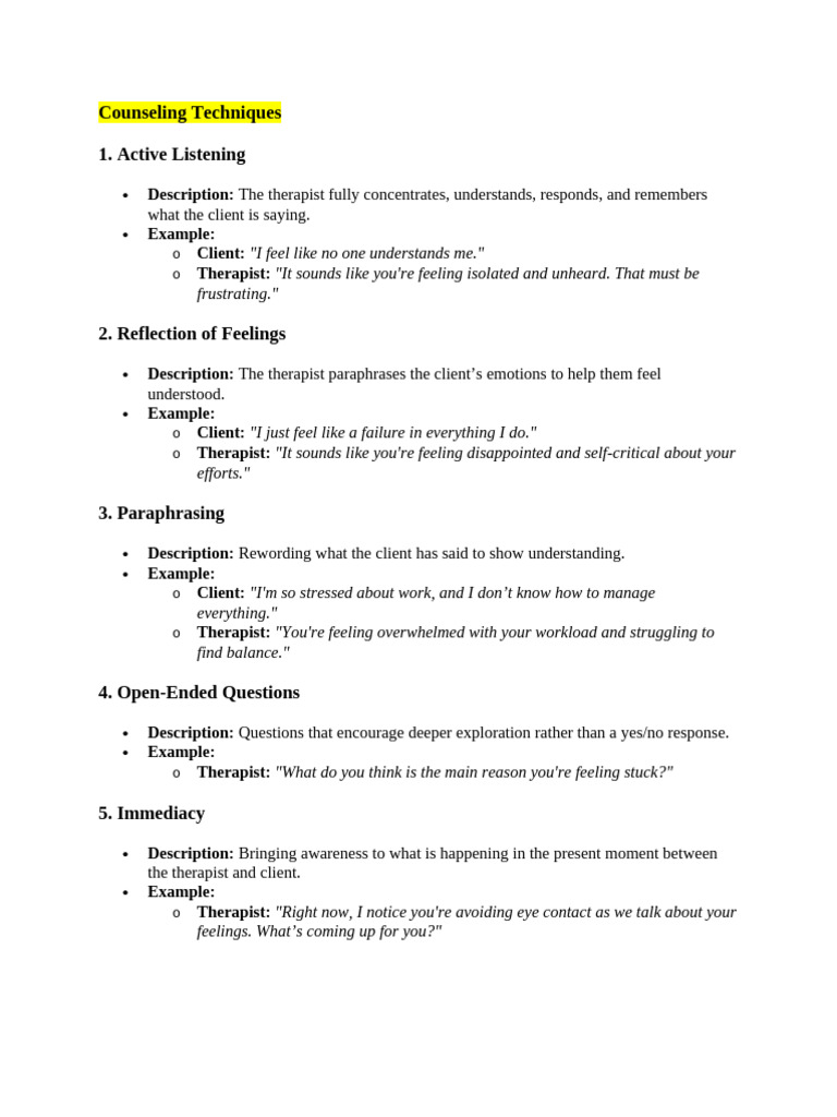 Couselling Techniques | PDF