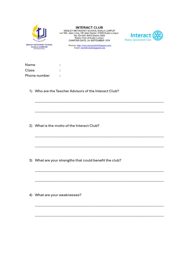 Interact Club Membership Questionnaire | PDF