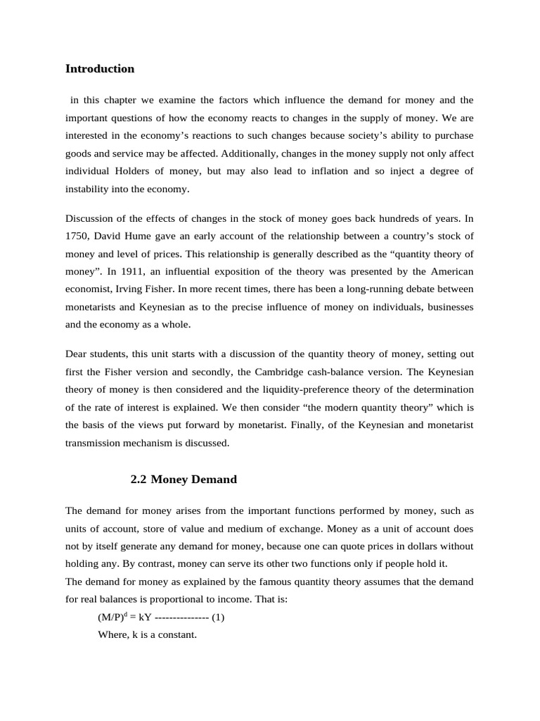 Macro Ii Material | PDF | Demand For Money | Quantity Theory Of Money