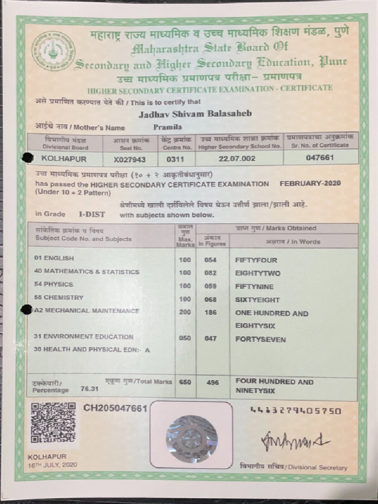 12 Class Certificate | PDF