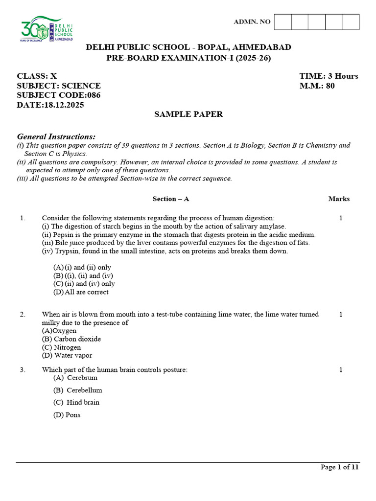 PB QP Sample Paper 2025-26 | PDF | Digestion | Foods