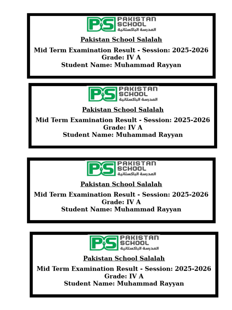 Name Tags For Result, Midterm Dec 2025-26 | PDF