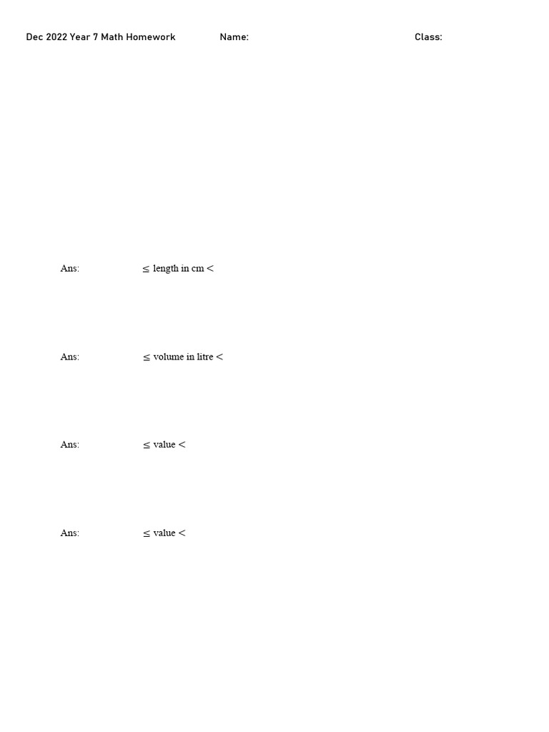 Year 7 Math Homework - Dec 2022 | PDF