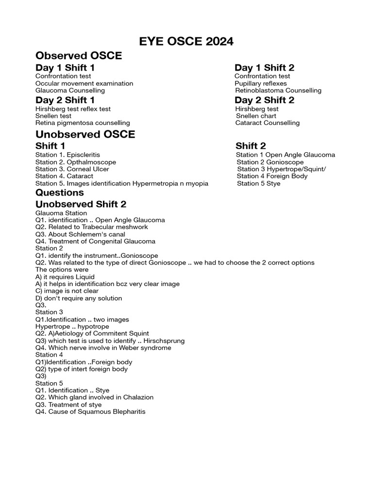 Eye Osce 2024 | PDF | Glaucoma | Medical Specialties