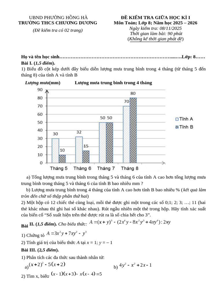 2025-2026 - Toán 8 - Kiểm Tra Giữa Hki | PDF
