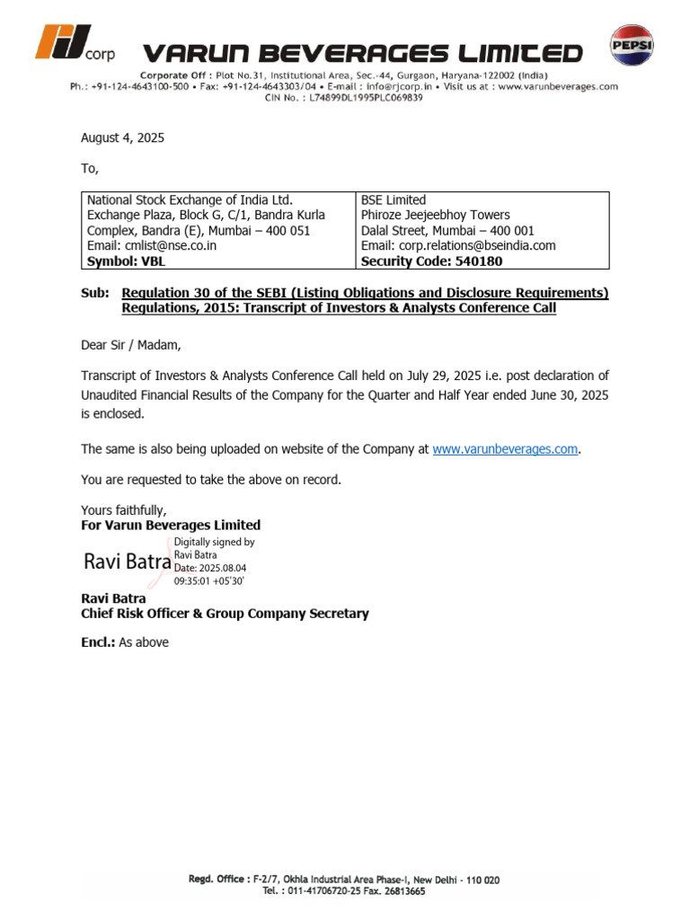 Varun Beverages Q2 2025 Earnings Call Transcript | PDF | Economies ...