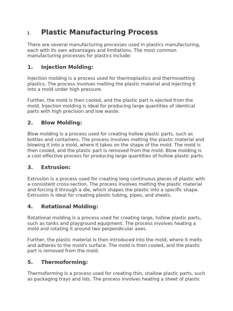Overview of Plastic Manufacturing Processes | PDF | Extrusion ...