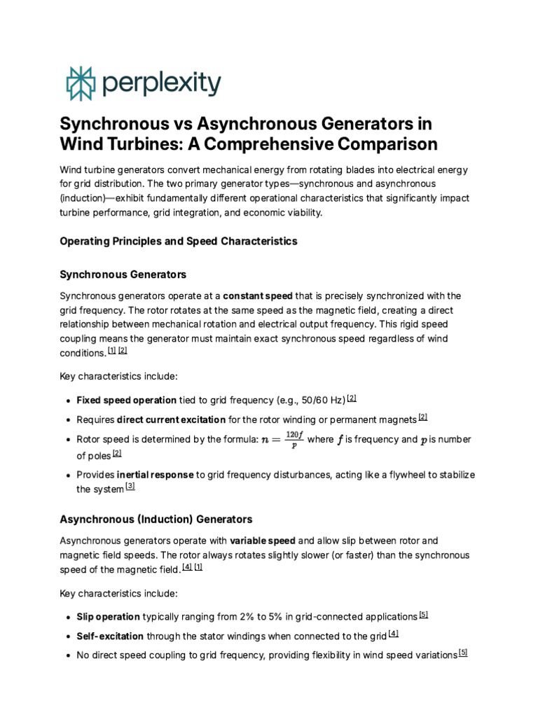 Synchronous Vs Asynchronous Generators in Wind Tur | PDF | Electric ...