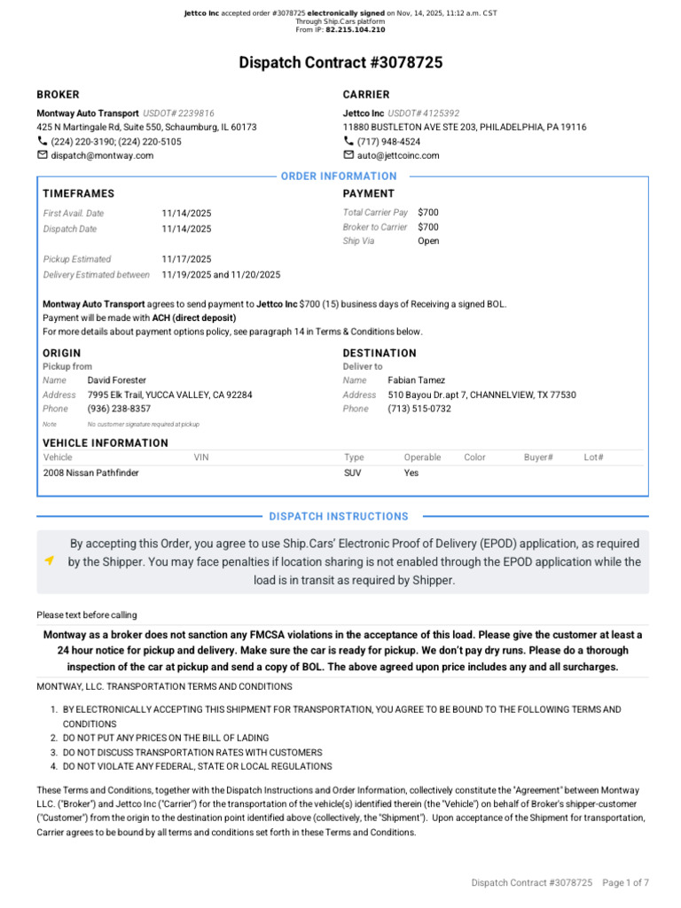Ship Cars Dispatch Sheet 2025 11 14 11-12-13-062298 | PDF | Insurance ...
