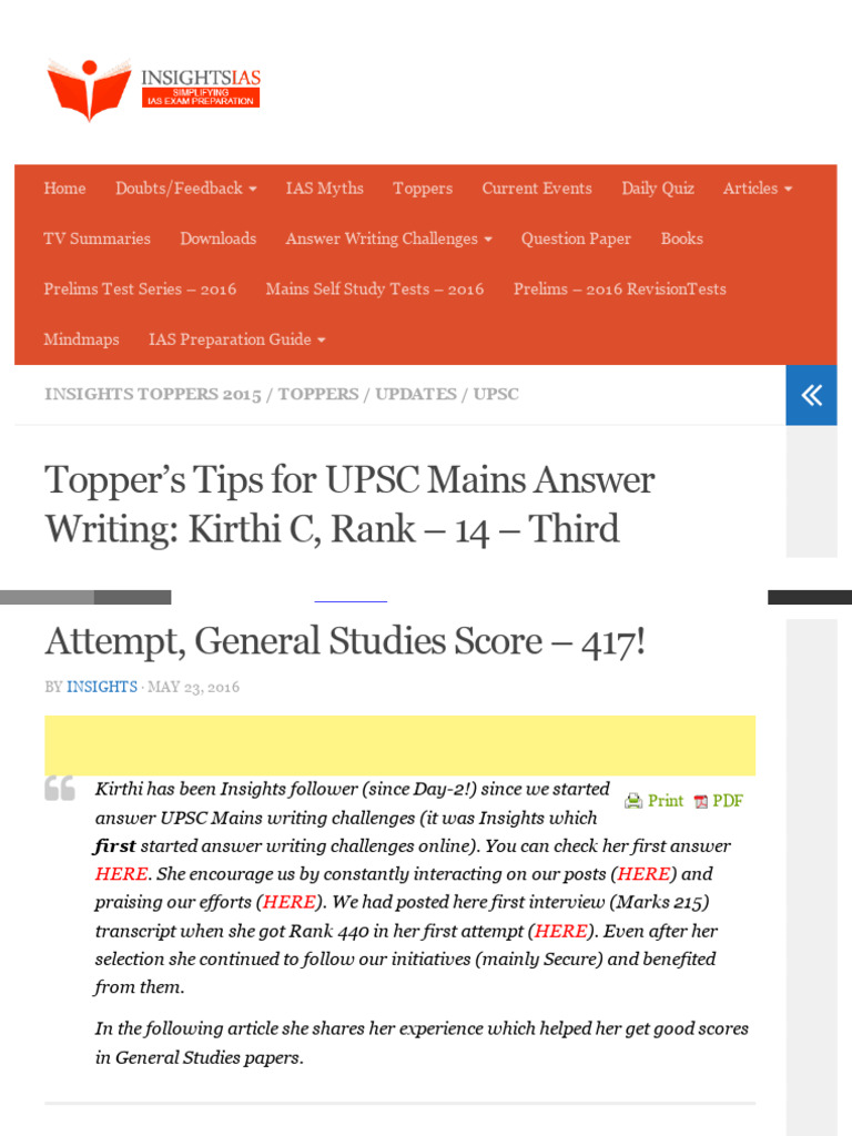 UPSC Mains Tips from Rank 14 Kirthi C | PDF | Essays