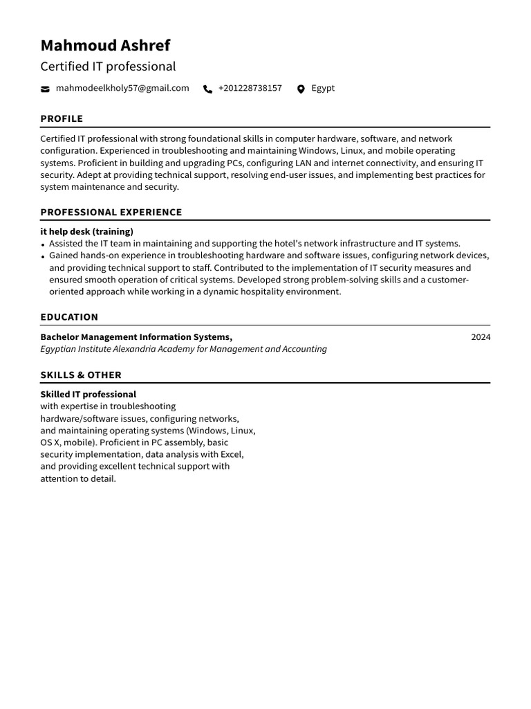 Mahmoud Ashref CV | PDF | Computer Network | Local Area Network