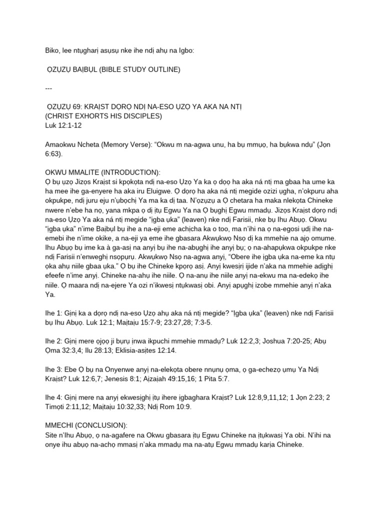 Bible Study Outlines in Igbo | PDF