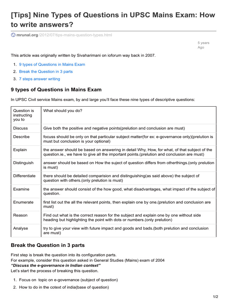 Tips Nine Types of Questions in UPSC Mains Exam How To Write Answers ...