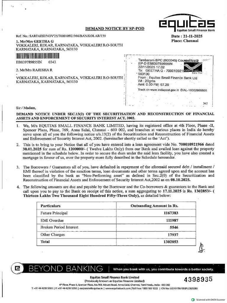 Geetha Demand Notice 700010921966 | PDF