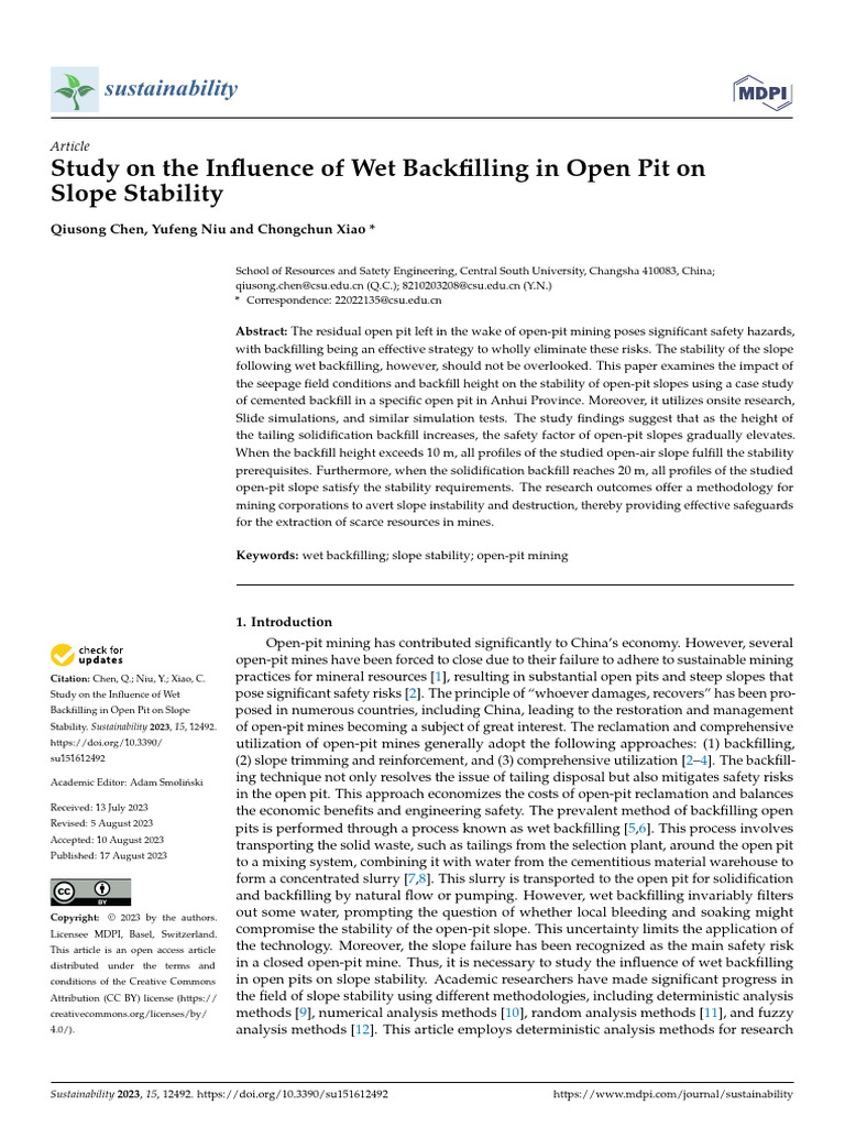 Study On The Influence of Wet Backfilling in Open Pit On Slope | PDF ...