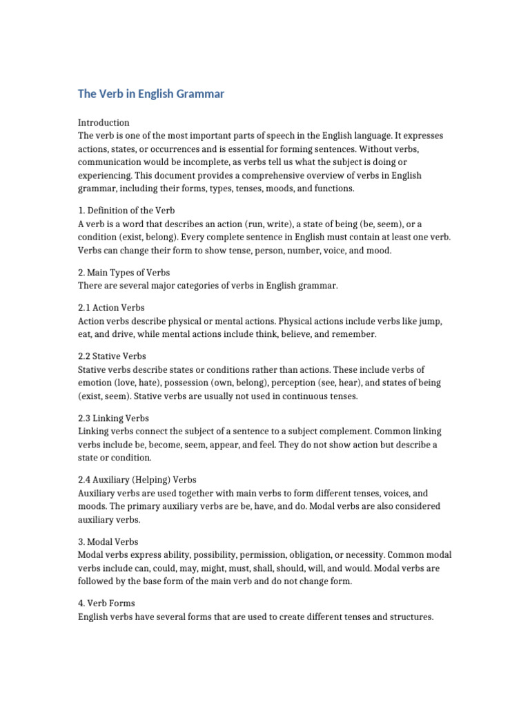 The Verb in English Grammar | PDF | Verb | Grammatical Tense