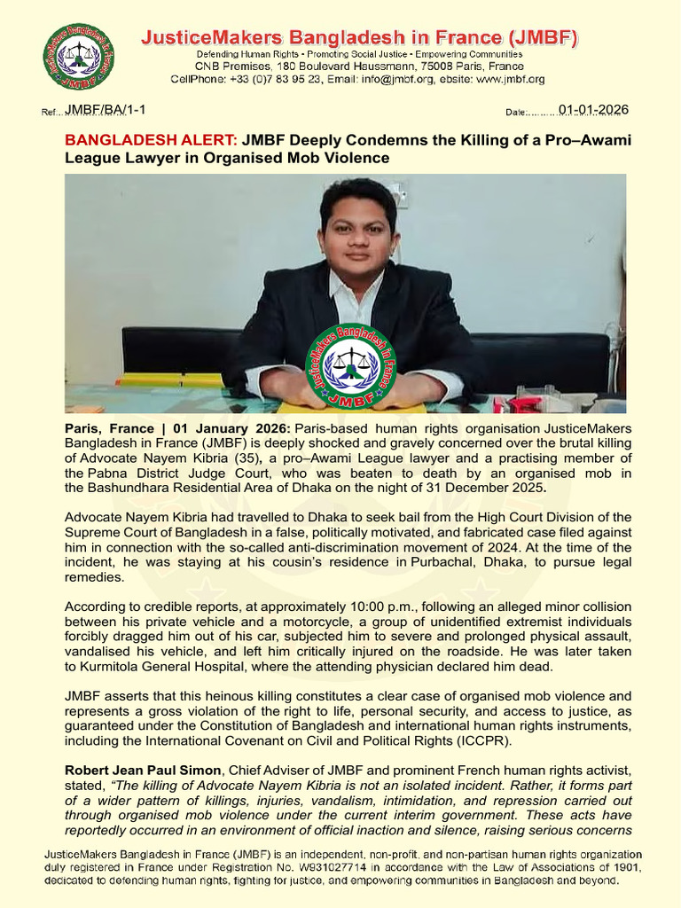 BANGLADESH ALERT - JMBF Deeply Condemns The Killing of A Pro-Awami ...