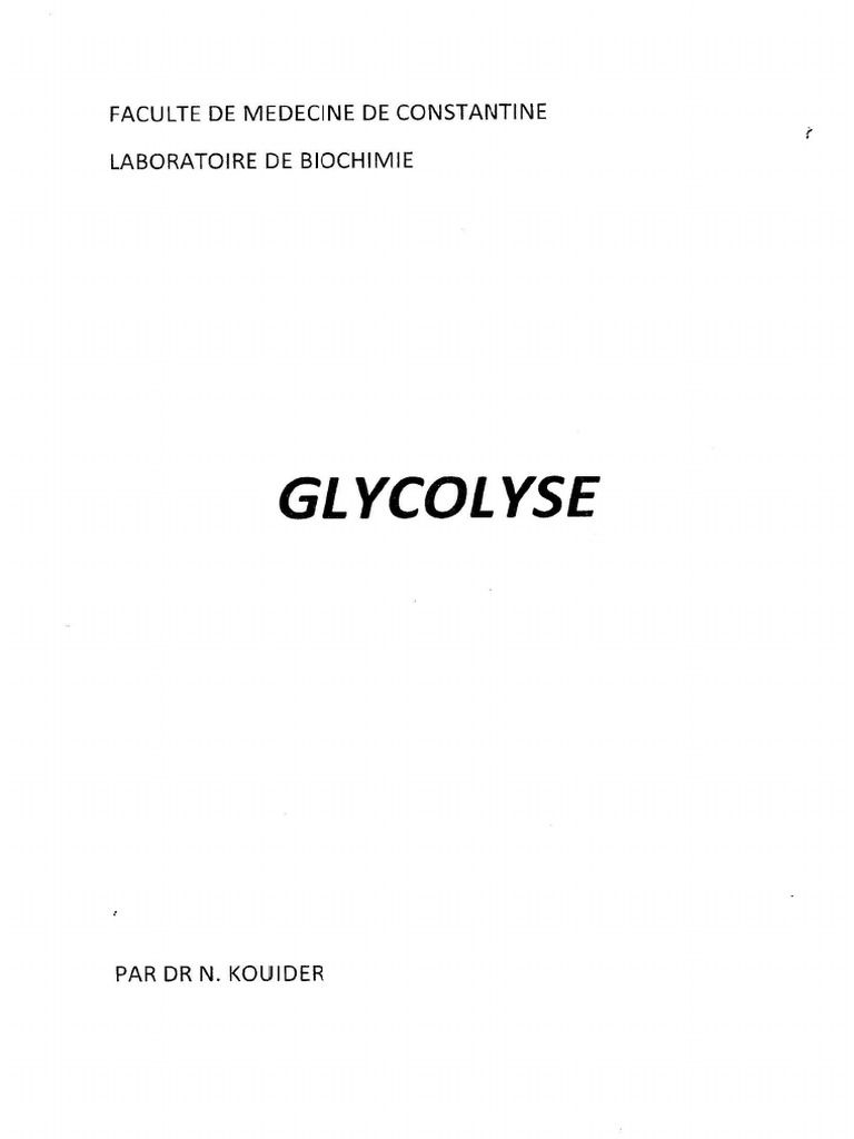 Bioch2an Glycolyse | PDF