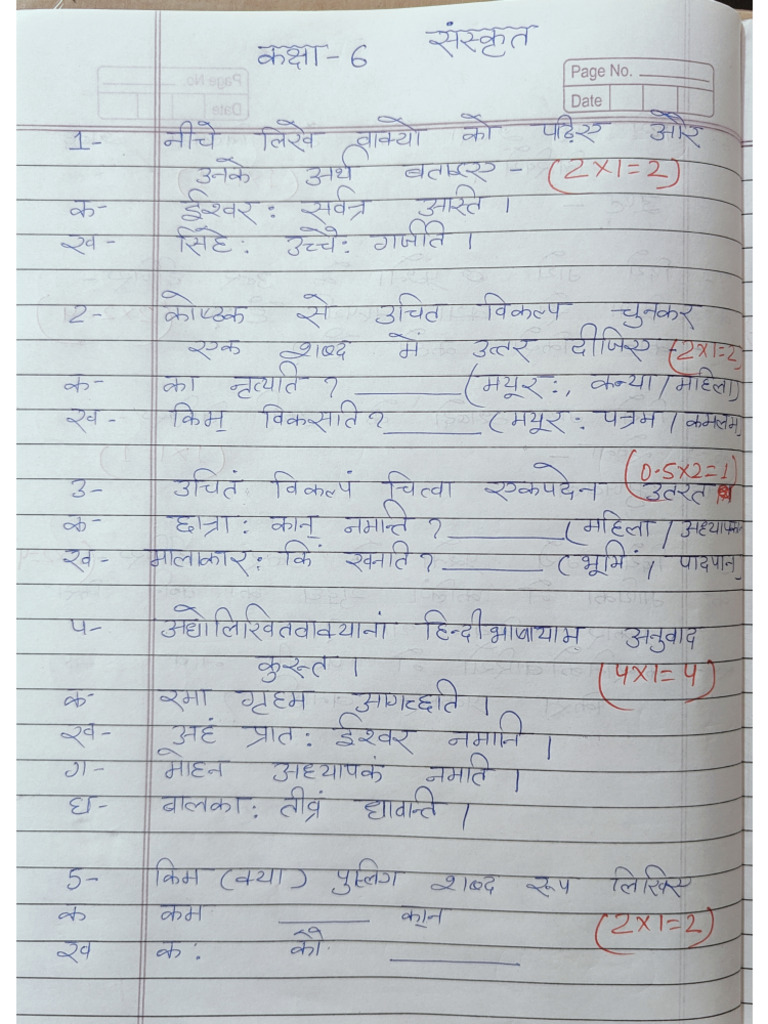 Class-6 Sanskrit Worksheet | PDF