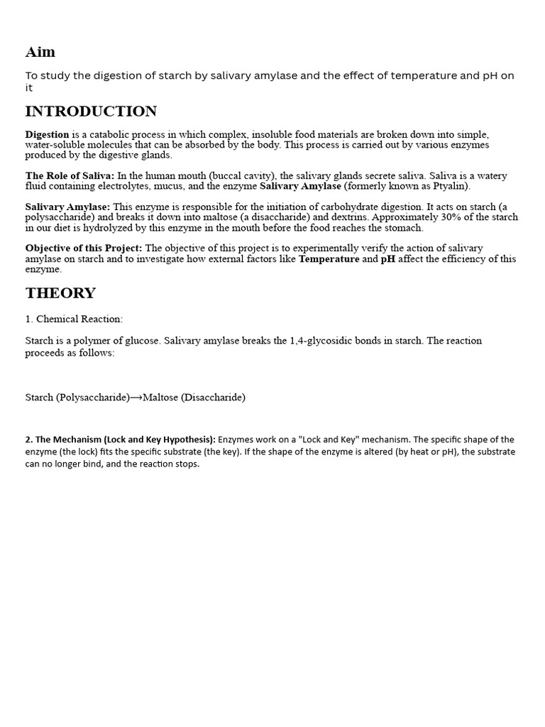 Starch Digestion by Salivary Amylase | PDF | Starch | Enzyme
