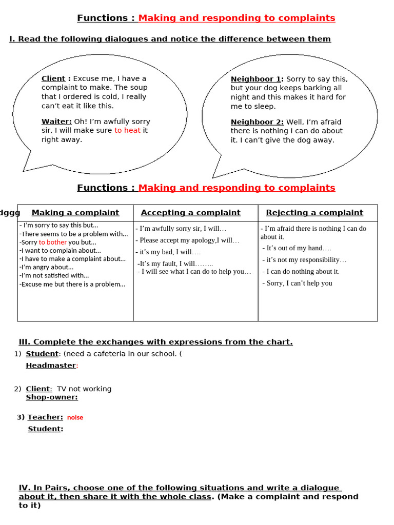 Making and Responding To Complaints WORKSHEET - 3 | PDF