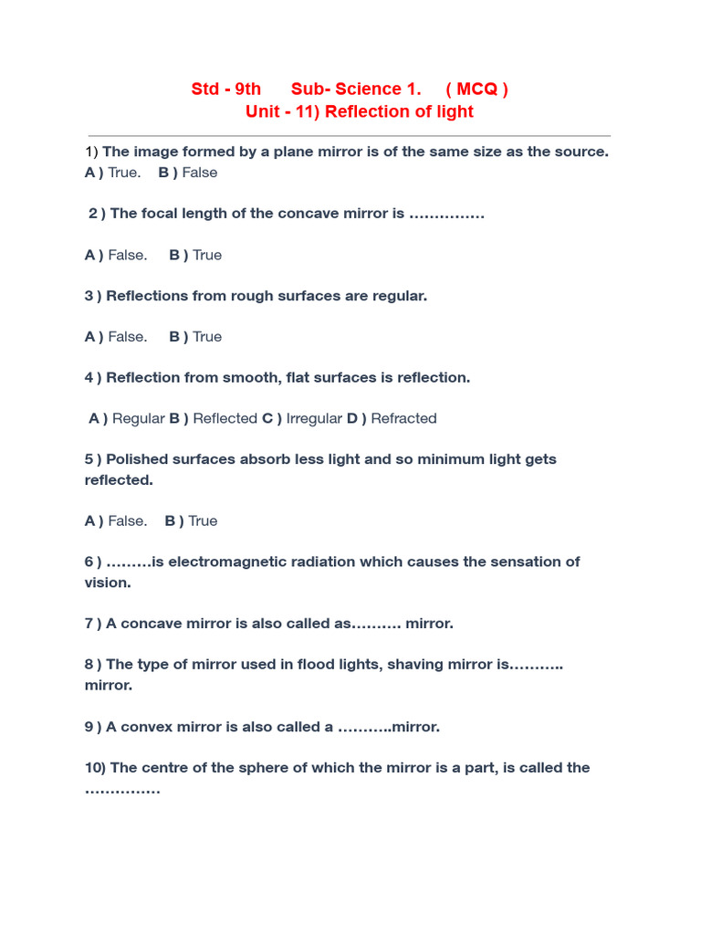 Reflection of Light | PDF