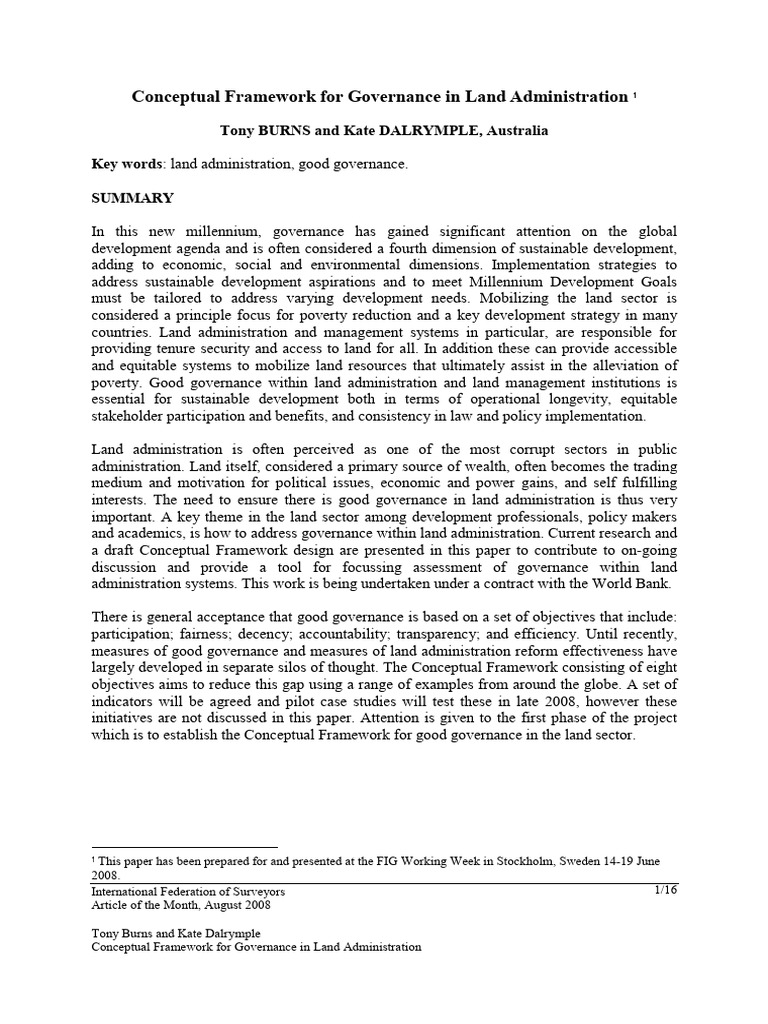 Conceptual Framework For Governance in Land Administration | PDF ...