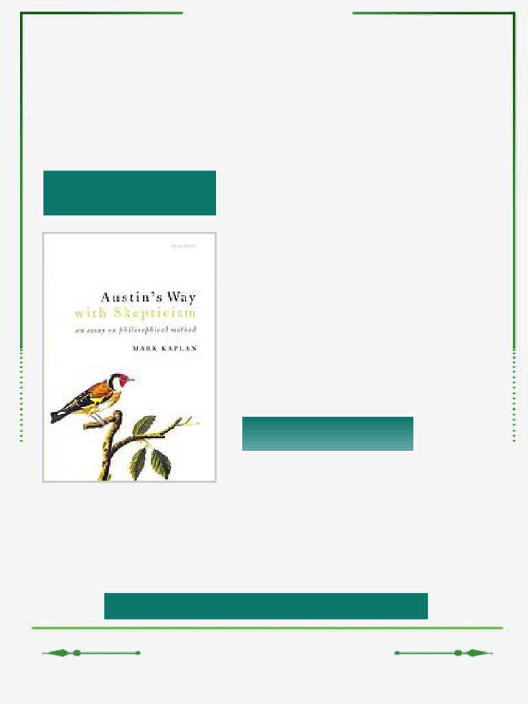 Austin's Way With Skepticism: An Essay On Philosophical Method First ...
