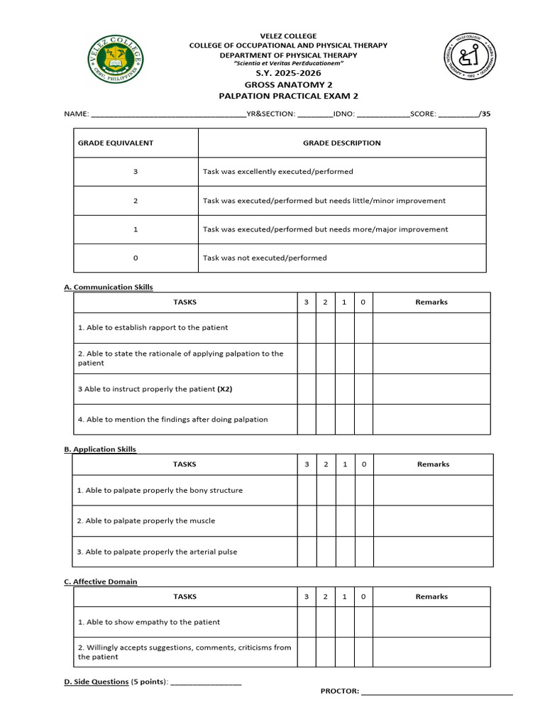 Palpation Gradesheet | PDF