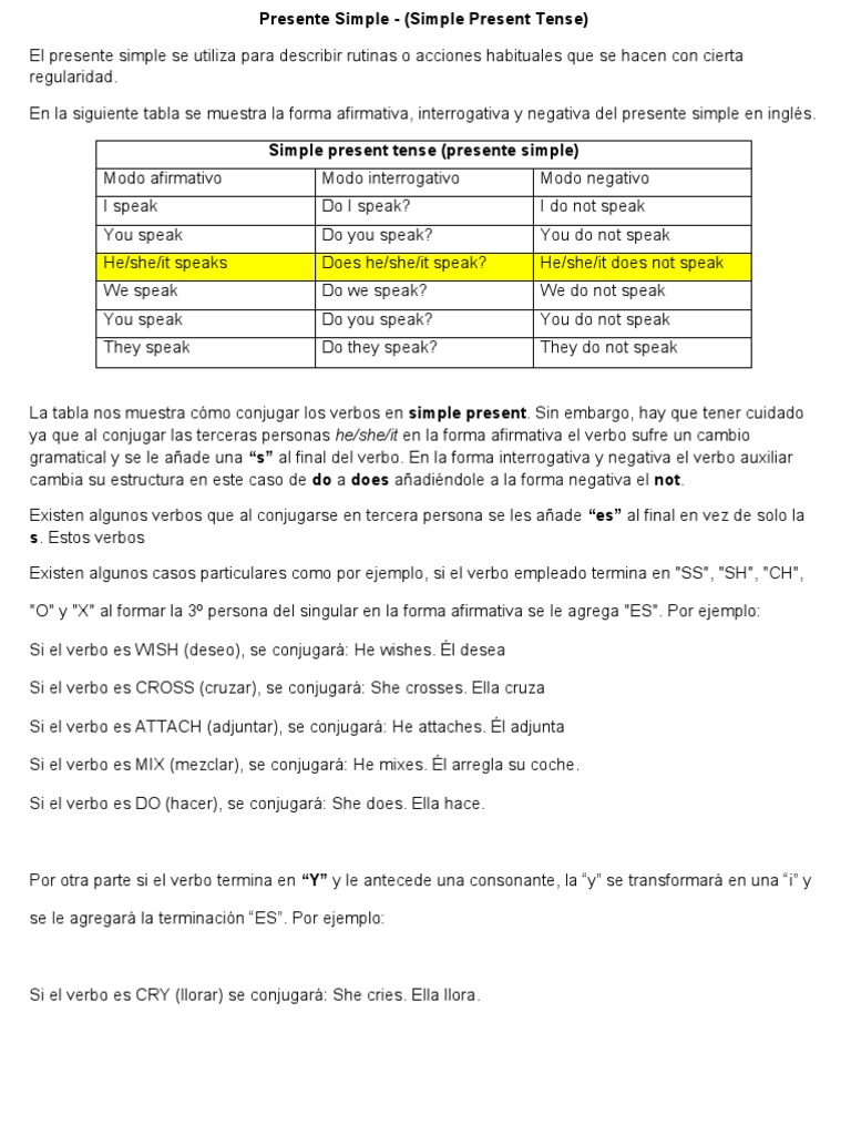 Estructura del Presente Simple en Inglés | PDF
