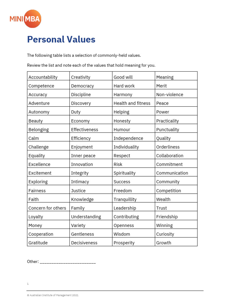 Personal Values Assessment Guide | PDF | Peace | Social Psychology