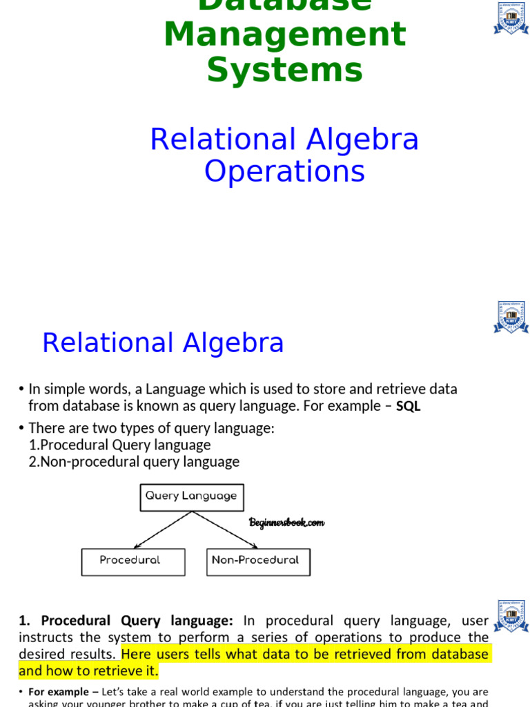 Relational Algebra Operations Explained | PDF | Relational Model ...