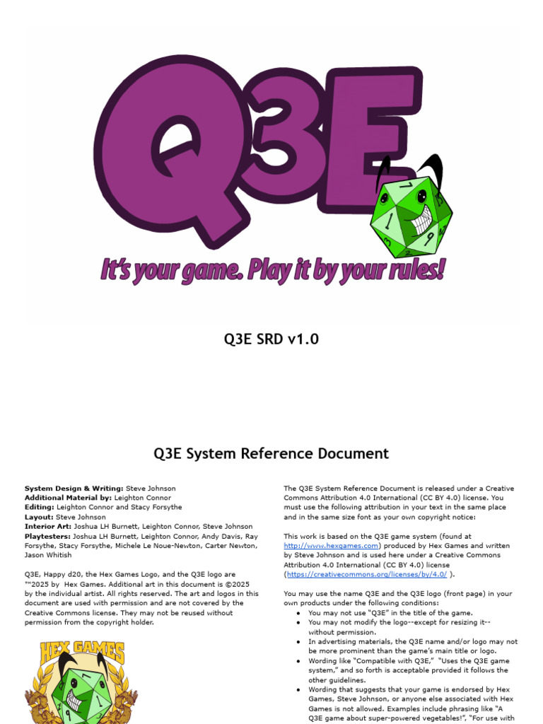 Q3E System Reference Document | PDF | Role Playing Games | Dice