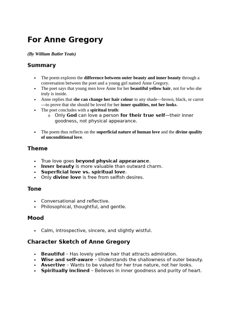 For Anne Gregory Notes | PDF