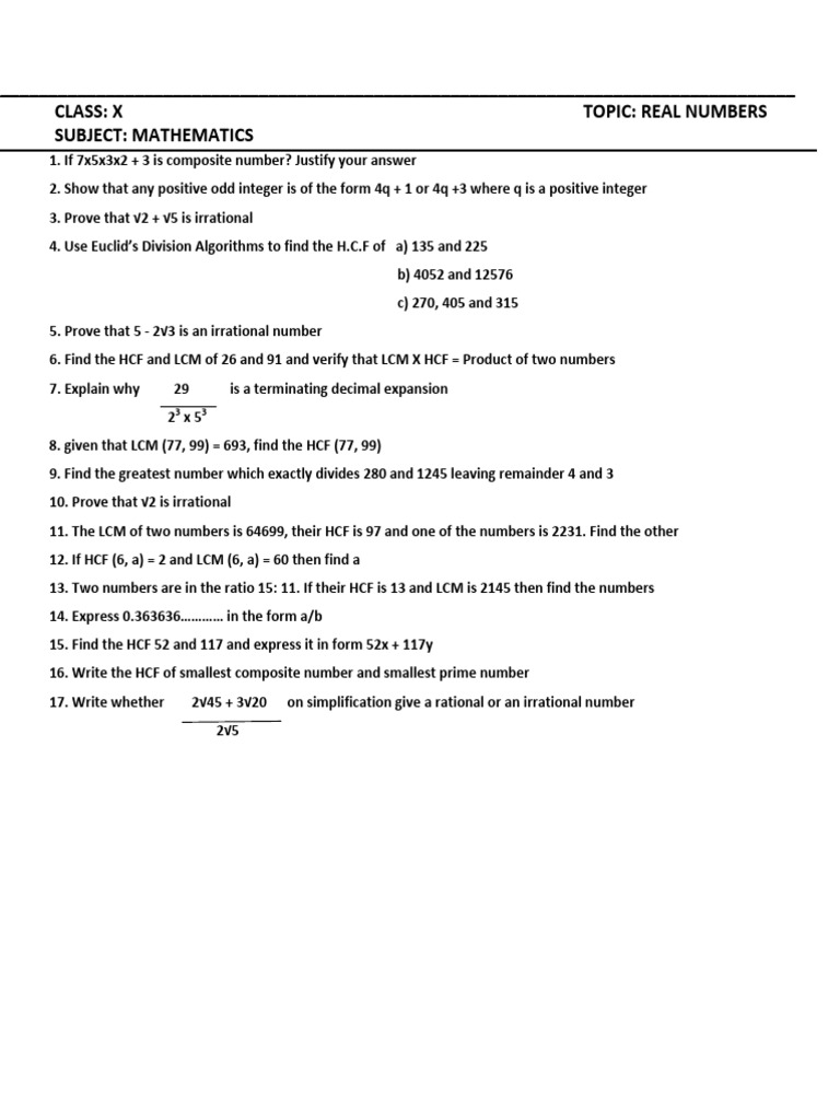 Lesson 1 Real Numbers Worksheet 1 | PDF