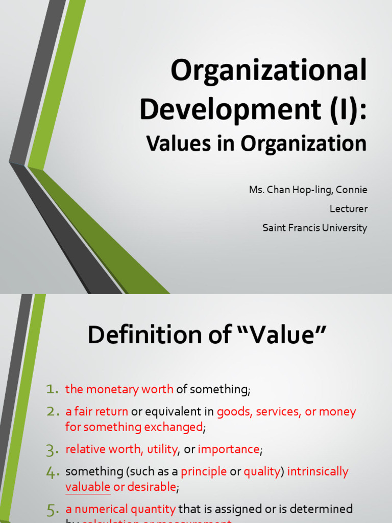 Values in Organizational Development | PDF | Value (Ethics) | Social Work