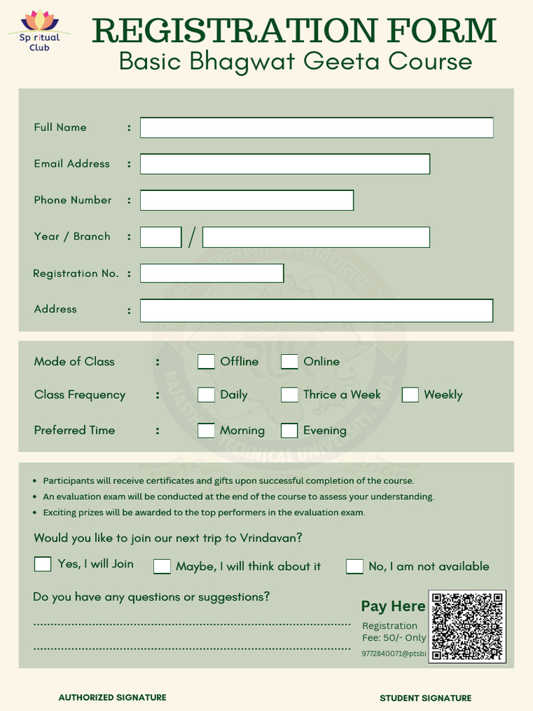 Course Registration Form and Details | PDF