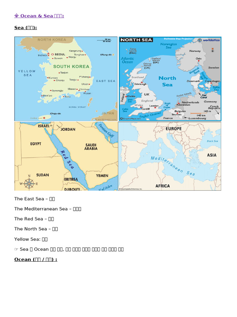 Types of Oceans (바다 종류) | PDF