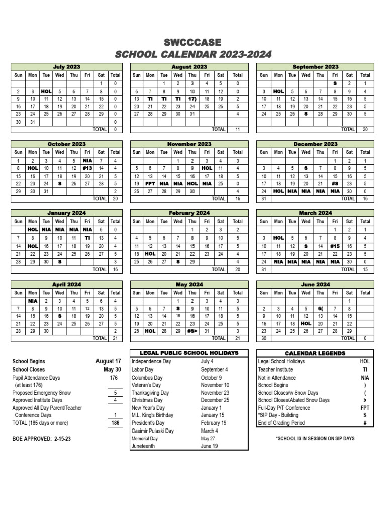 SWCC School Calendar 2023-2024 | PDF | Observances | Public Holiday
