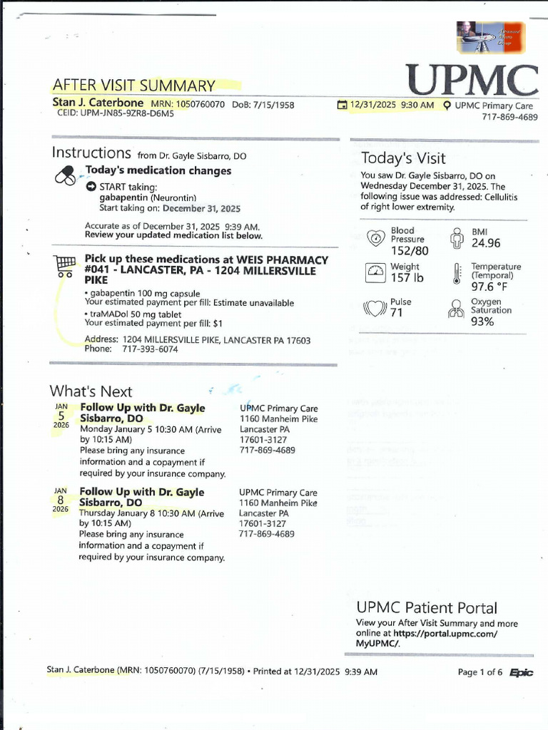THURSDAY January 1st, 2026 10-38am EST - SCAN - Tramodol Log - UPMC ...
