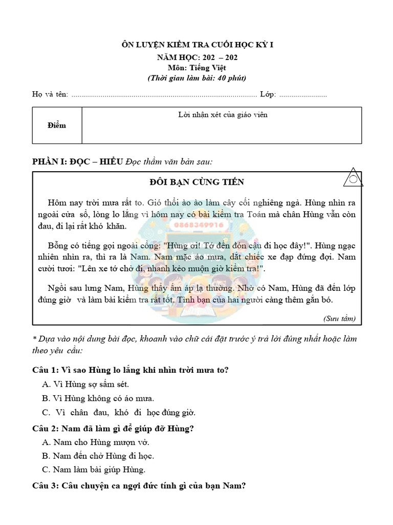 On Luyen Kiem Tra Cuoi Hoc Ky 1 Tieng Viet 2 1 Watermark | PDF
