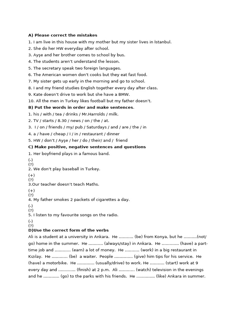 English Grammar Correction Exercises | PDF