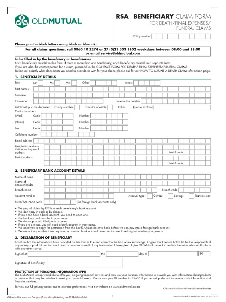 Beneficiary Claim Form for Funeral Claims | PDF