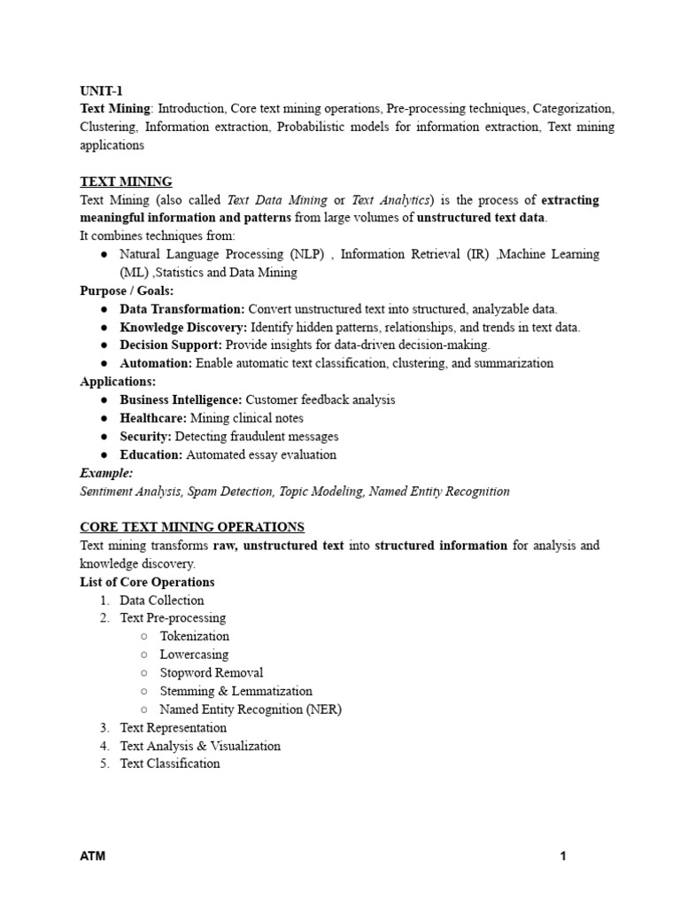 ATM_UNIT-1&2_NOTES | PDF | Machine Learning | Cluster Analysis