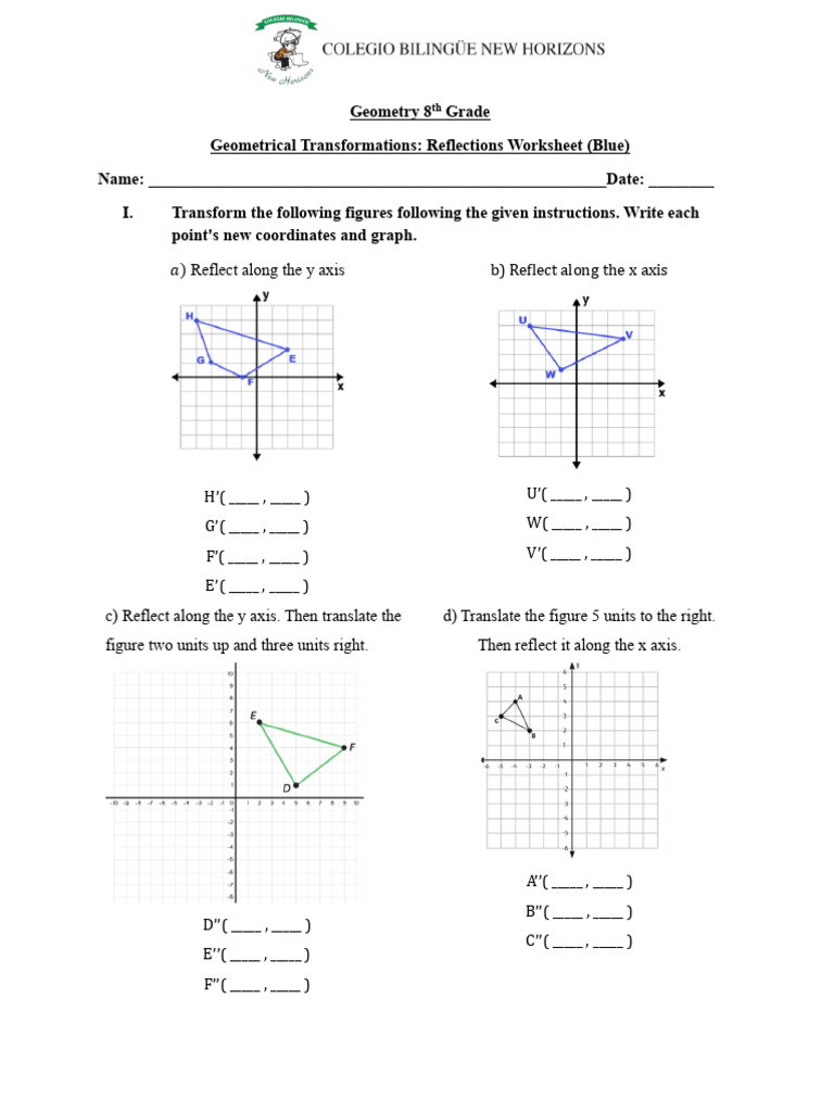 8th Grade Geometry Transformations Worksheet | PDF