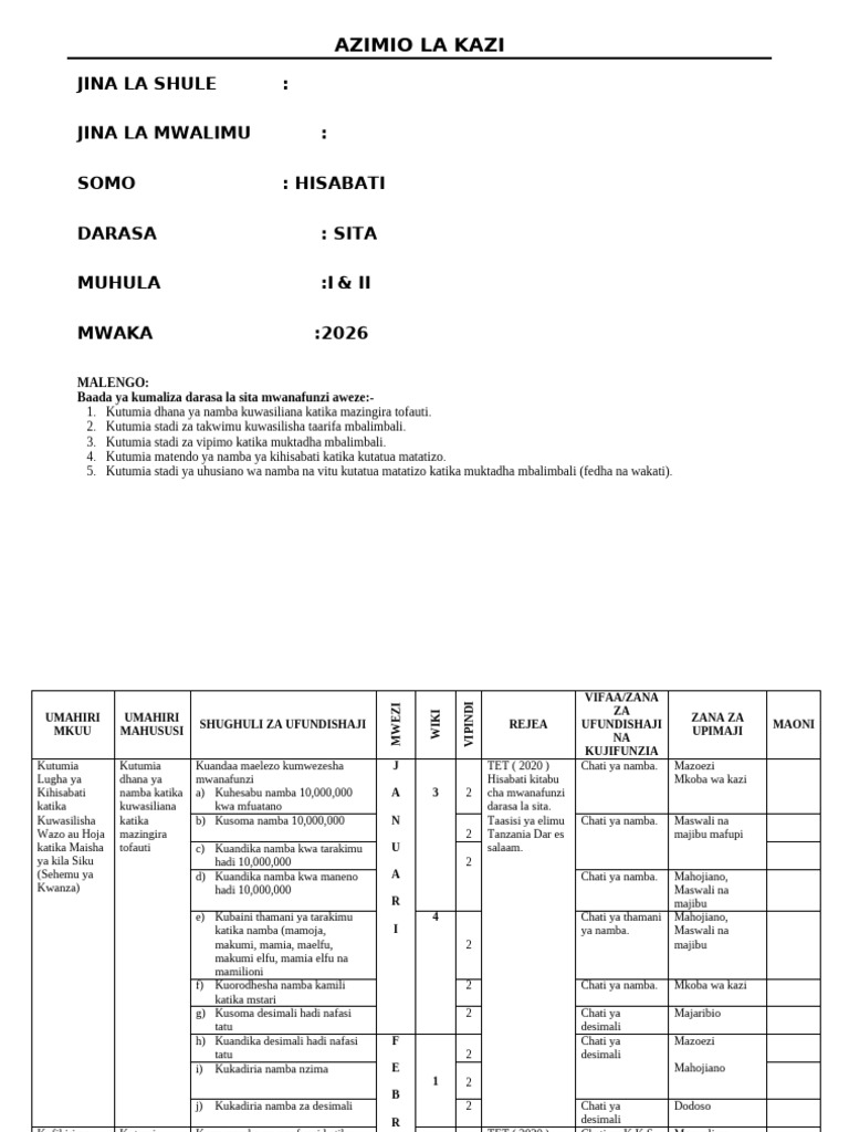 Hisabati Drs Vi Azimio 2026 | PDF