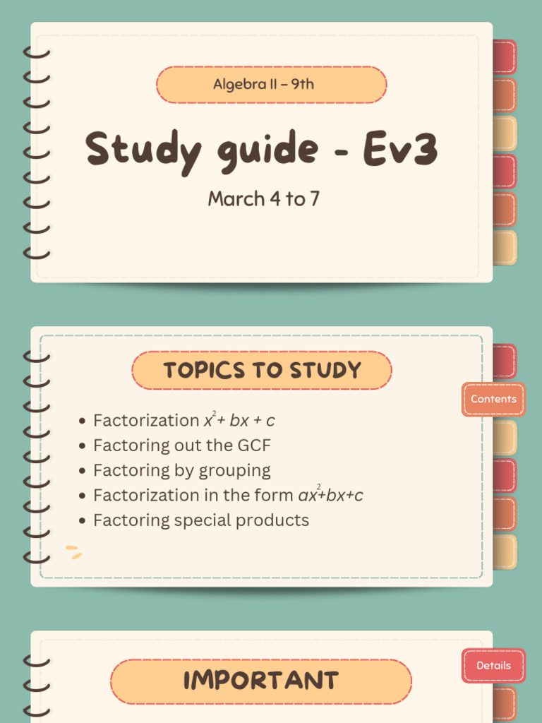 Algebra II - StudyGuide EV3 | PDF | Factorization | Mathematical Analysis