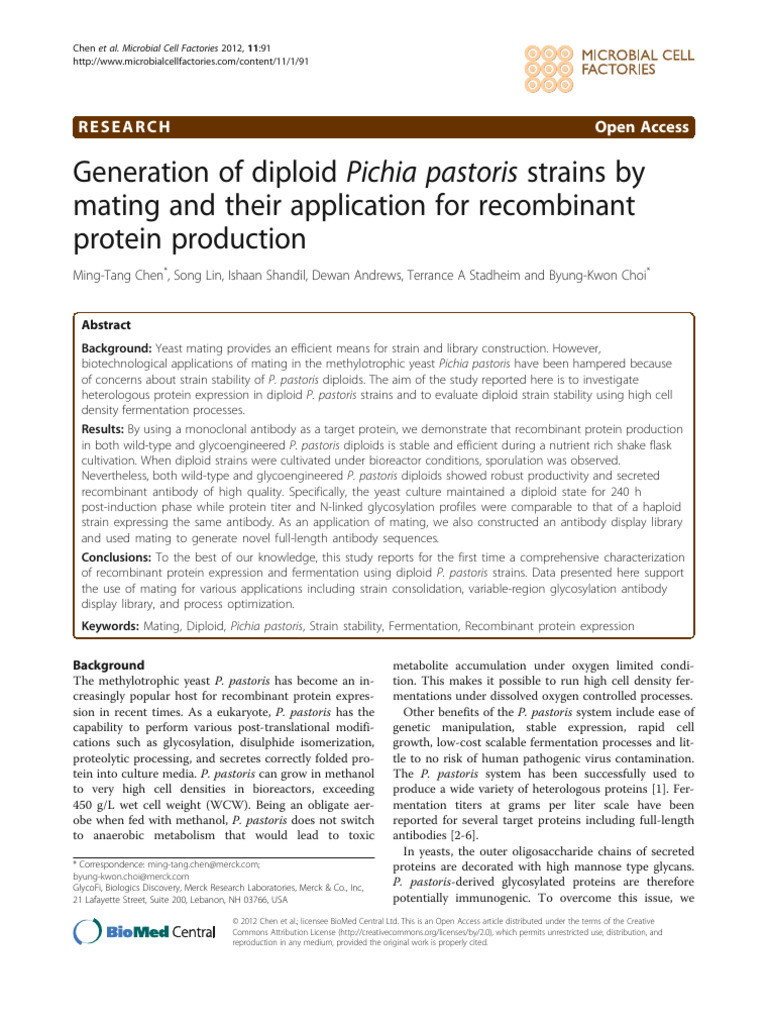 Diploid Pichia pastoris for Protein Production | PDF | Saccharomyces ...