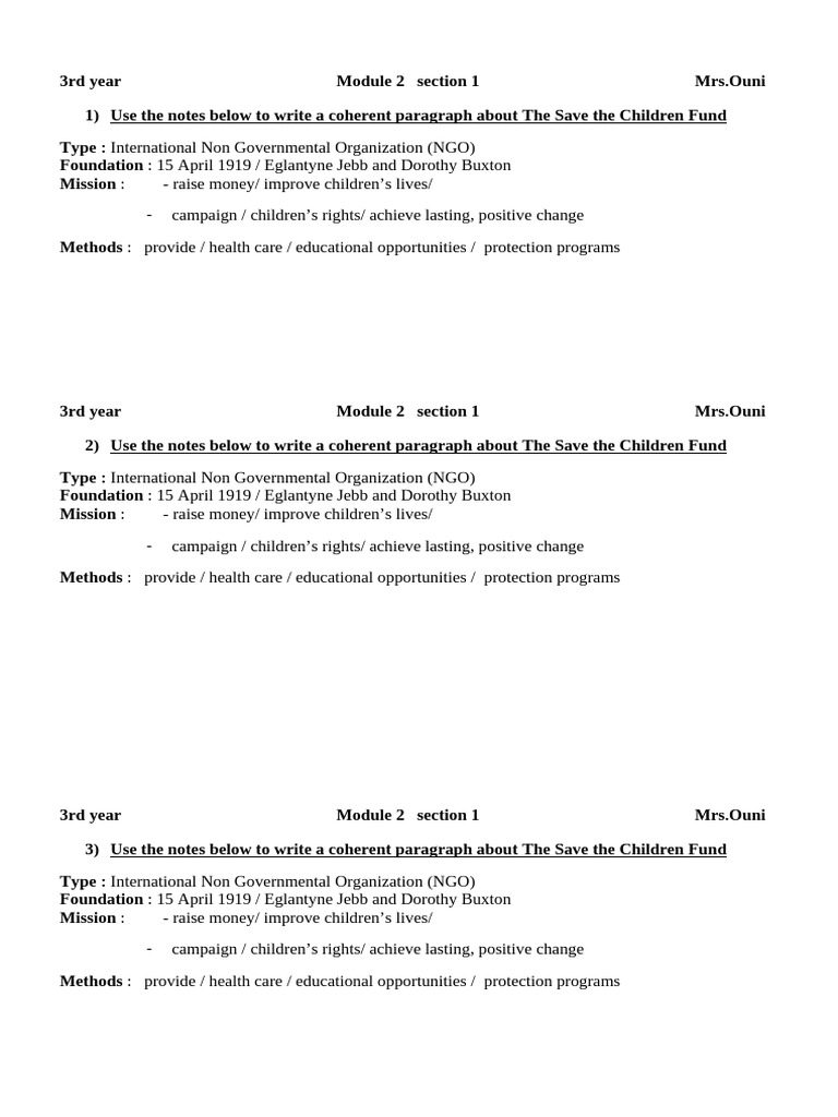 module 2 guided writing save the children | PDF